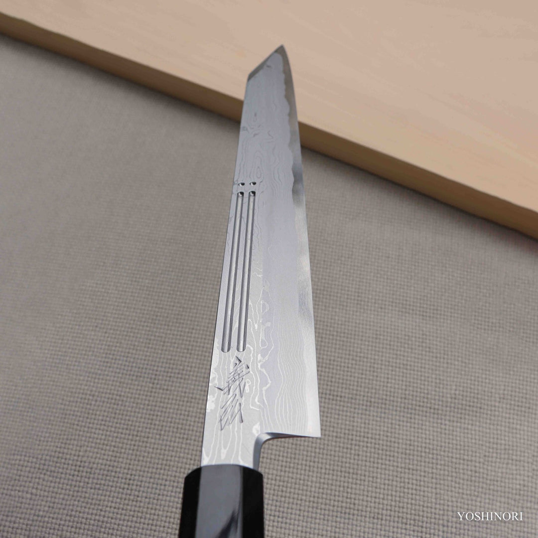 Yoshihiro Suminagashi Blue #1 Damascus cladding Kansho Yanagi Kiritsuk ...